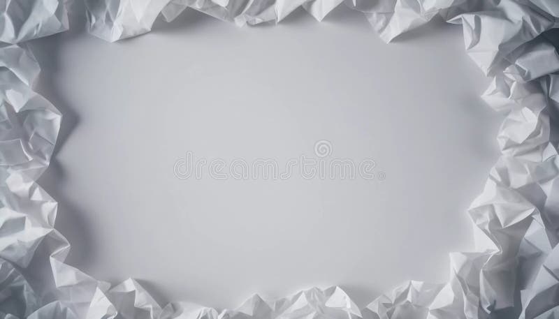 Crumpled White Paper Forms a Textured Border Around a Blank Space ...