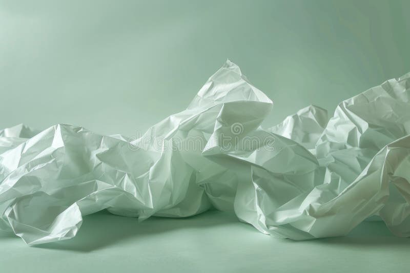 Crumpled White Paper on Green Background for Design, Poster, Print ...