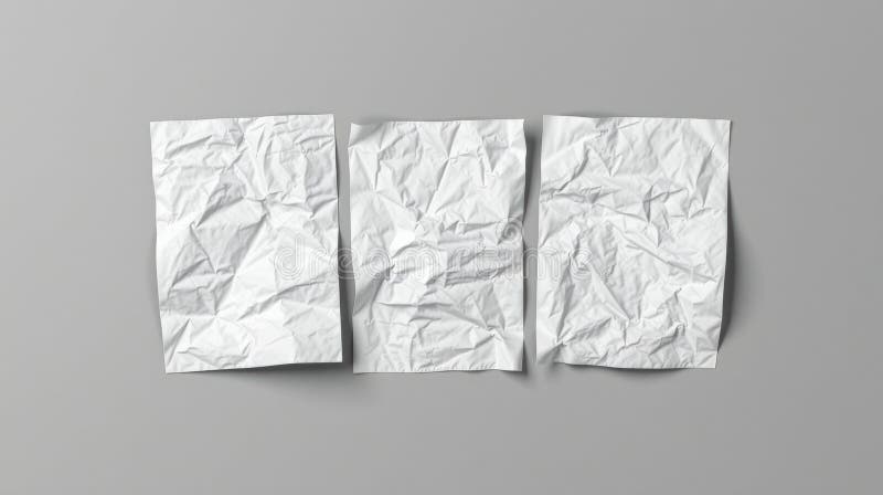 Crumpled White Paper Sheets Arranged in Row on Gray Background ...
