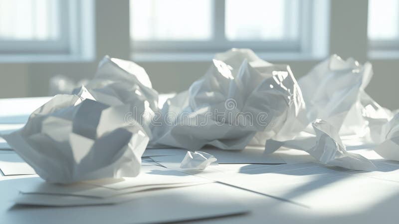 Crumpled White Sheets of Paper Scattered on a Table in a Bright Room ...