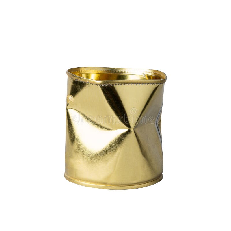 Crumpled Yellow Empty Tin Can Isolated on a White Background. Recycle ...