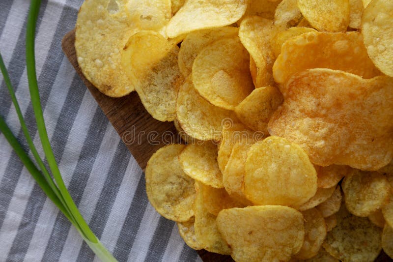 Crunch Onion Potato Chips, Top View Stock Photo - Image of yellow ...