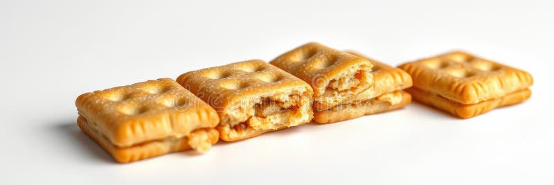 Crunchy Biscuit Squares Displayed on a White Surface with One Half ...