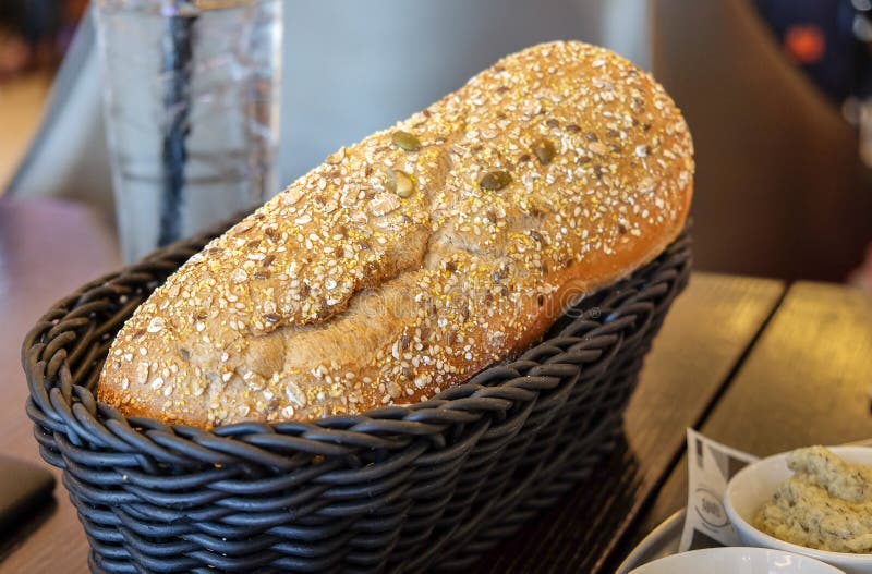 Crunchy bread in basket stock image. Image of white - 124560801