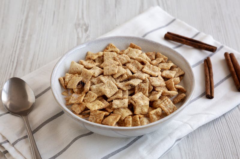 Crunchy Cinnamon Sugar Breakfast Cereal with Milk in a Bowl, Side View ...