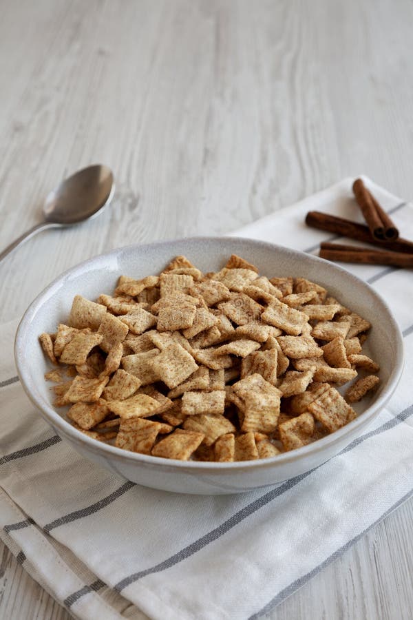 Crunchy Cinnamon Sugar Breakfast Cereal with Milk in a Bowl, Side View ...