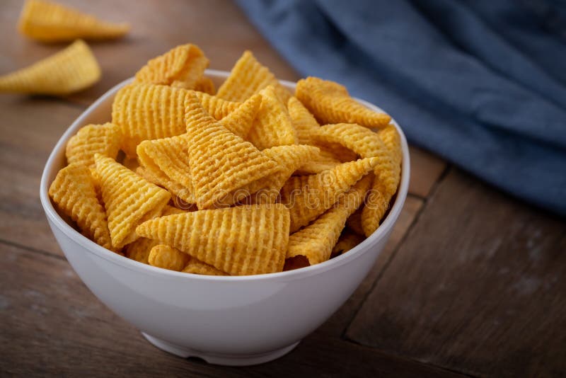 Crunchy Corn Snack in White Bowl Stock Image - Image of breakfast, heap ...