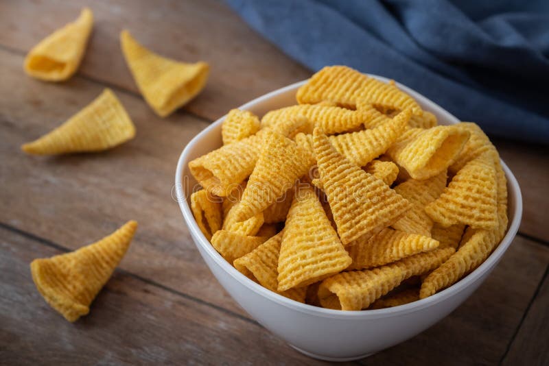 Crunchy Corn Snack in White Bowl Stock Photo - Image of lunch, junk ...