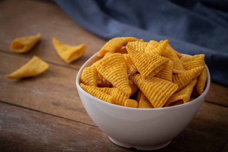 Crunchy Corn Snack in White Bowl Stock Image - Image of crisp, pile ...