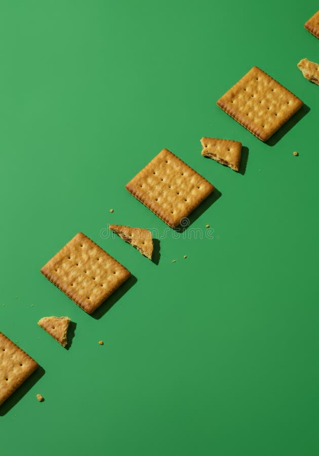 Crunchy Crackers Arranged on a Vibrant Green Background Stock Photo ...
