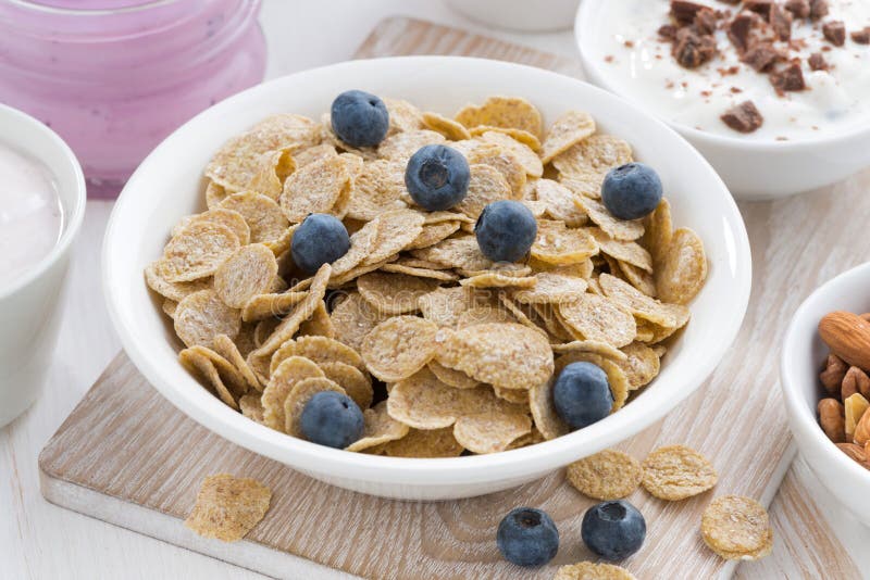 Crunchy Flakes with Blueberries for Breakfast Stock Photo - Image of ...