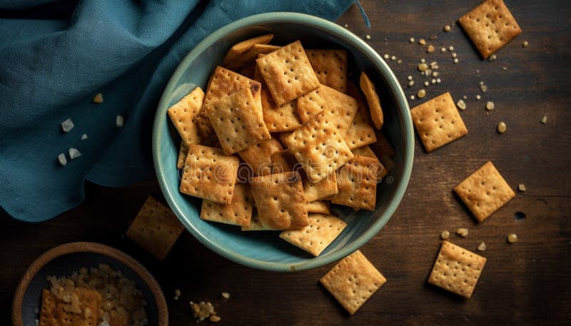 Crunchy Homemade Biscuit Stack on Rustic Wooden Table, Ready To Eat ...