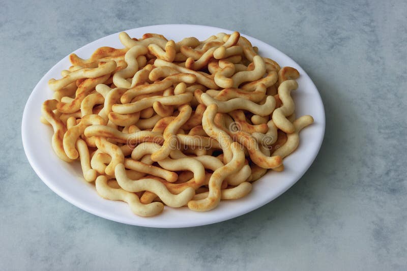 Crunchy Organic Mini Crackers in a Plate on a Marble Table Stock Image ...