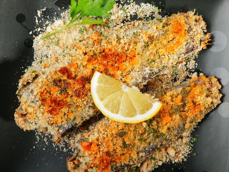 Crunchy Oven-Fried Fish stock photo. Image of lemon, croutons - 58576840