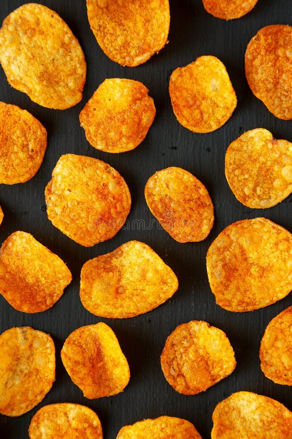 Crunchy Paprika Potato Chips Ready To Eat Stock Photo - Image of pile ...