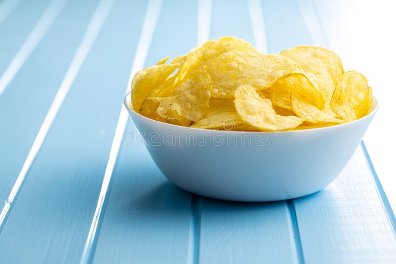 Crunchy Potato Chips. Potato Crisps Stock Photo - Image of bowl, salted ...