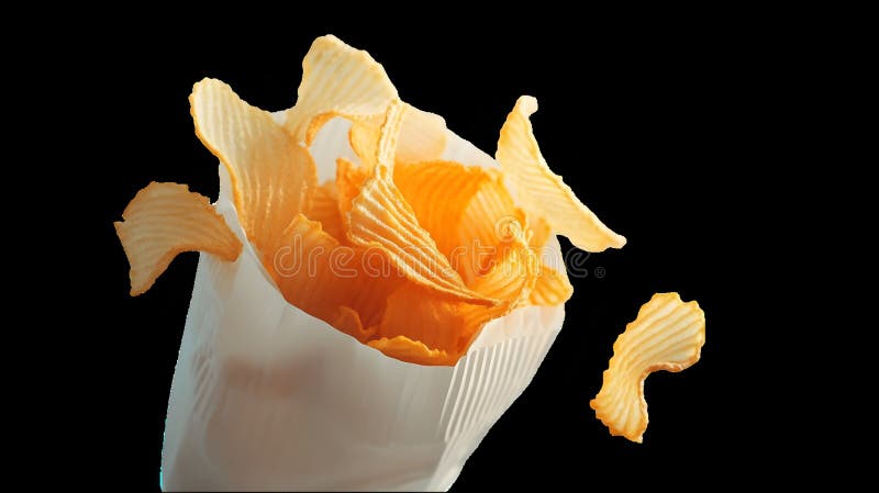 Crunchy Ripples: Savory Golden Potato Chips in a White Cone Stock Photo ...