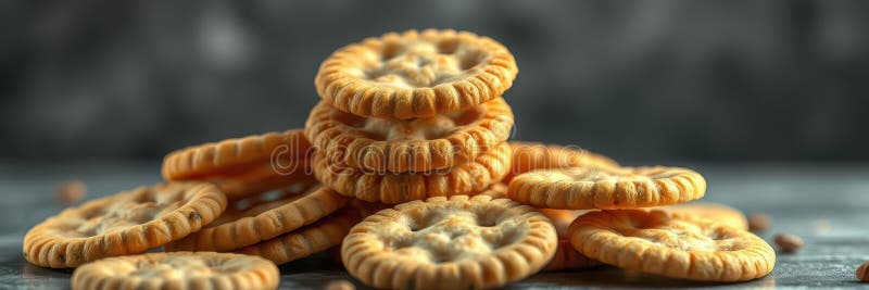 Crunchy Round Biscuits Stacked in a Casual Arrangement on a Textured ...