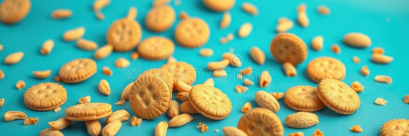 Crunchy Snacks Scattered on a Bright Blue Surface with Peanuts for ...