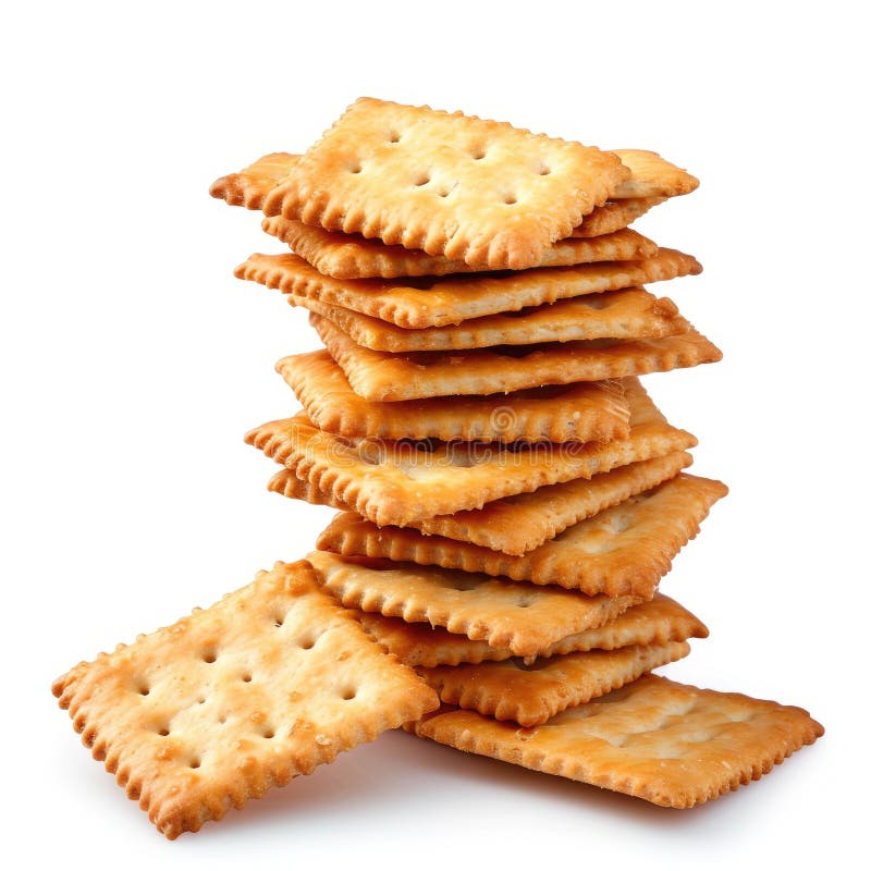 Crunchy Stack of Crackers Isolated on White, Perfect for Snack Designs ...
