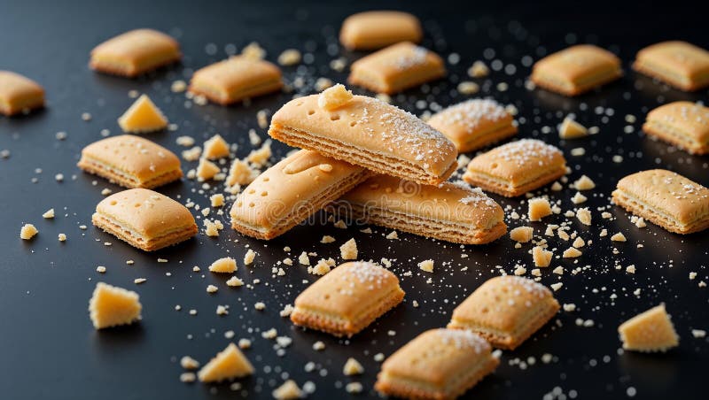 Crunchy Sugar Cookies Crumbling on Dark Background Stock Illustration ...