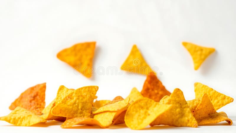 Colorful Tortilla Chips in Mid-air and Scattered on a Plain Background ...
