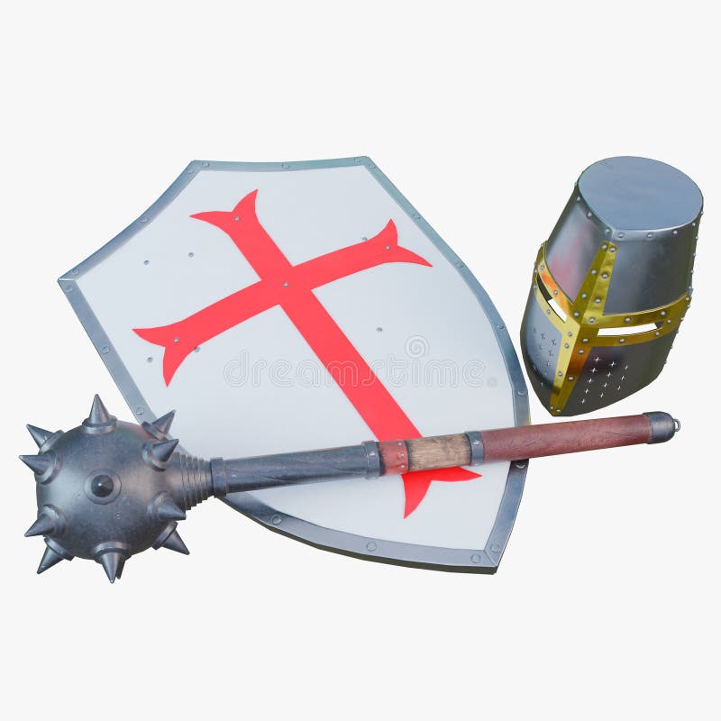 Crusader S Helmet, Mace, and Shield Stock Illustration - Illustration ...
