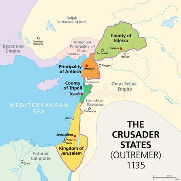 Crusader States at about 1135, Map of Outremer, Four Latin Catholic ...