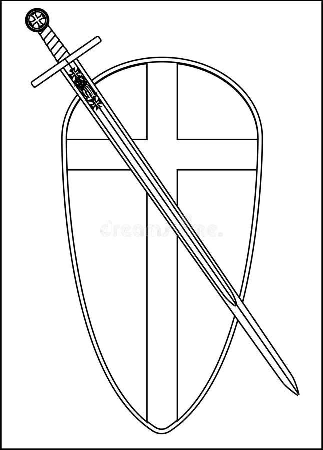 Crusaders Shield And Sword Outline Stock Vector Illustration Of Sword