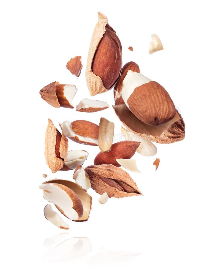 Crushed Almonds In The Air Into Many Pieces Isolated On White ...