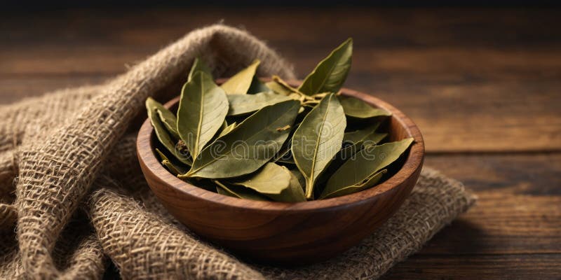 Crushed Bay Leaf in a Wooden Cup a Whole Bay Leaf. Stock Illustration ...