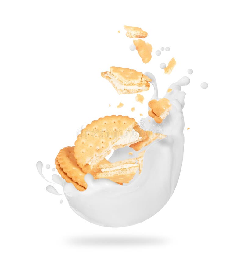 Biscuits Broken Into Two Halves With Falling Crumbs Down Stock Image ...