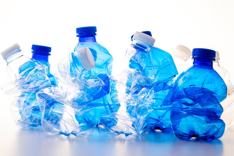 Crushed Blue and Transparent Plastic Bottles. Stock Photo - Image of ...