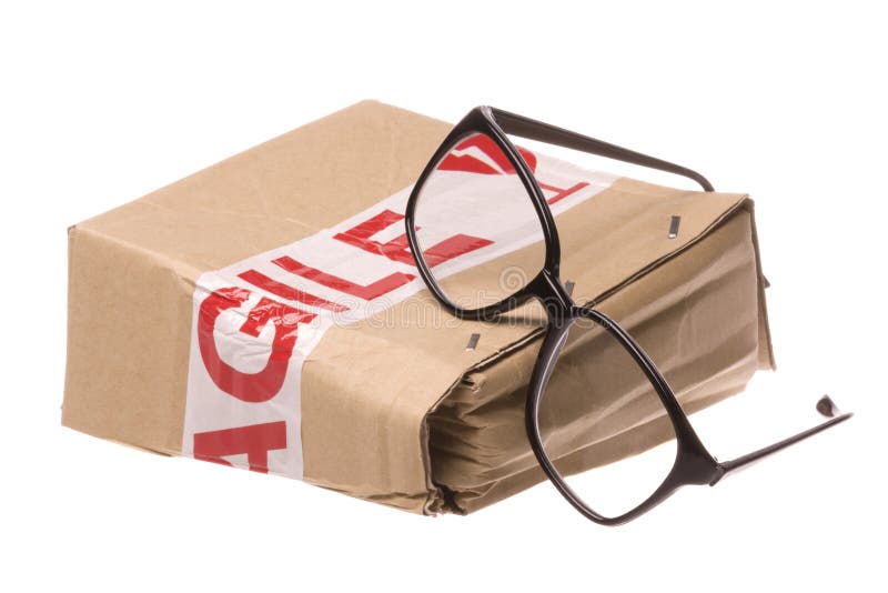 Crushed Box with Fragile Tape and Glasses Stock Photo - Image of ...
