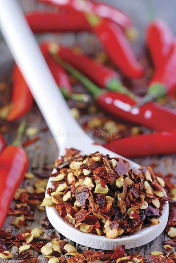 Hot Red Chilli Chillies Crushed Pepper in Pot Stock Photo - Image of ...