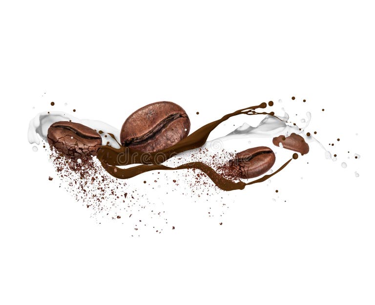 Crushed Coffee Beans in Milk and Chocolate Splashes Stock Image - Image ...