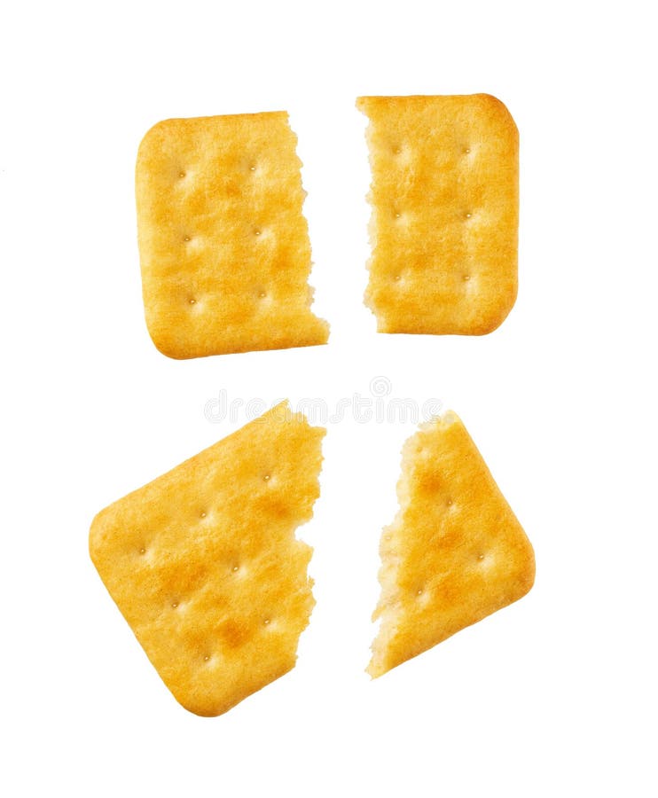 Broken Cheese Crackers Isolated on White Background, Top View Stock ...