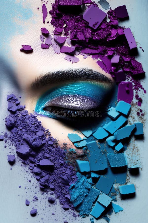 Crushed Eyeshadow Texture. Neon Palette Makeup Concept on Face Stock ...