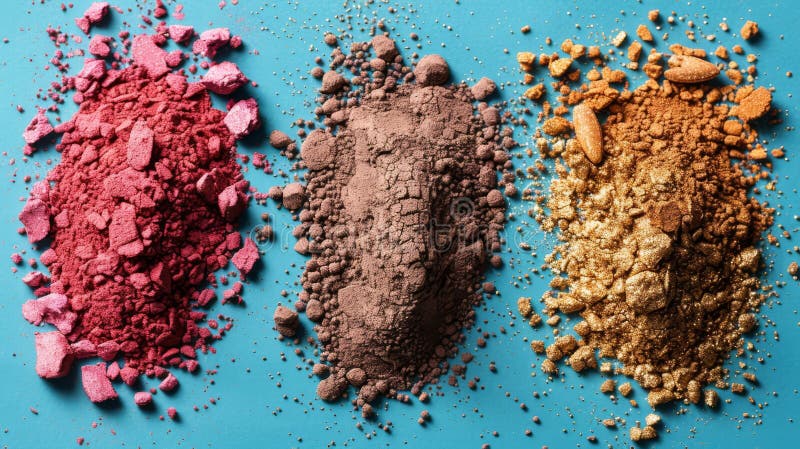 Crushed Face Powder Samples in Pink, Brown, and Gold Hues are Scattered ...