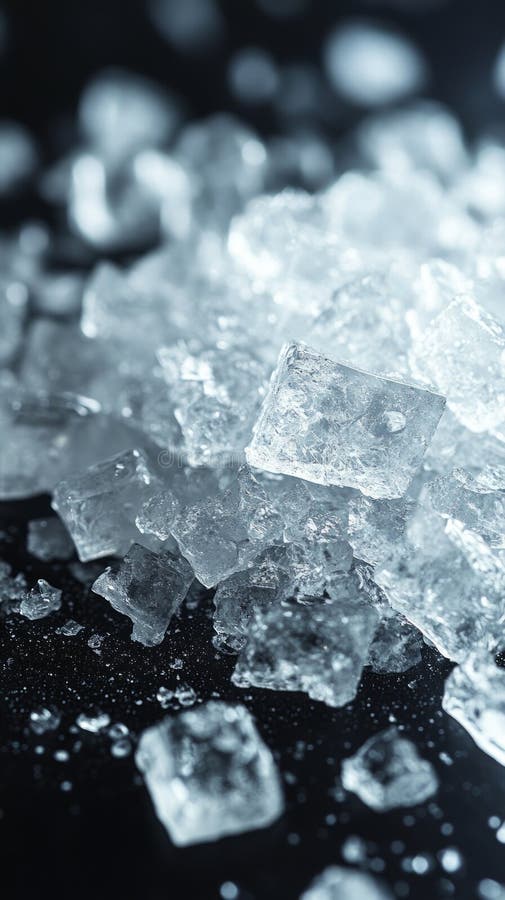 Crushed Ice Crystals Glimmer Brilliantly on a Dark Background ...