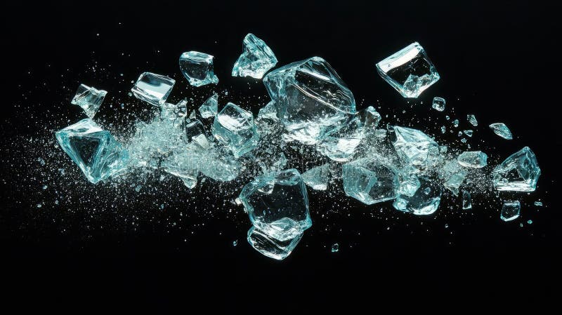 Crushed Ice Cubes Scattered Against a Dark Background, Creating Dynamic ...