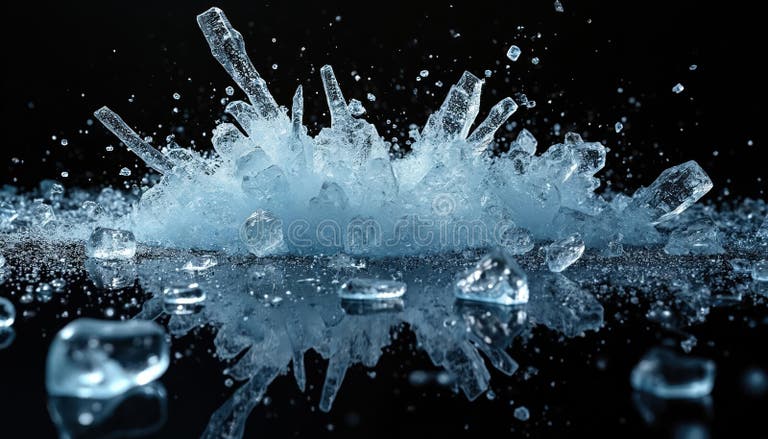 Crushed Ice Explosion on Black Background. Shards of Crushed Ice Spread ...
