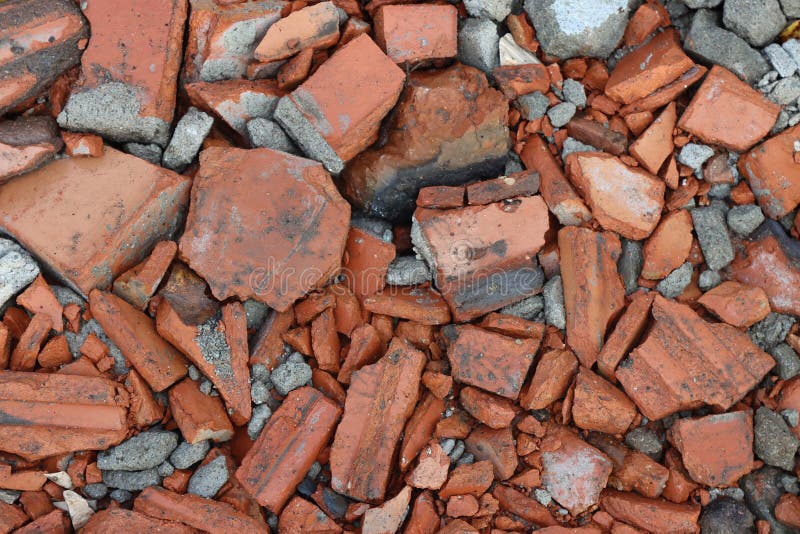 Crushed red ceramic bricks stock image. Image of construction - 247523861