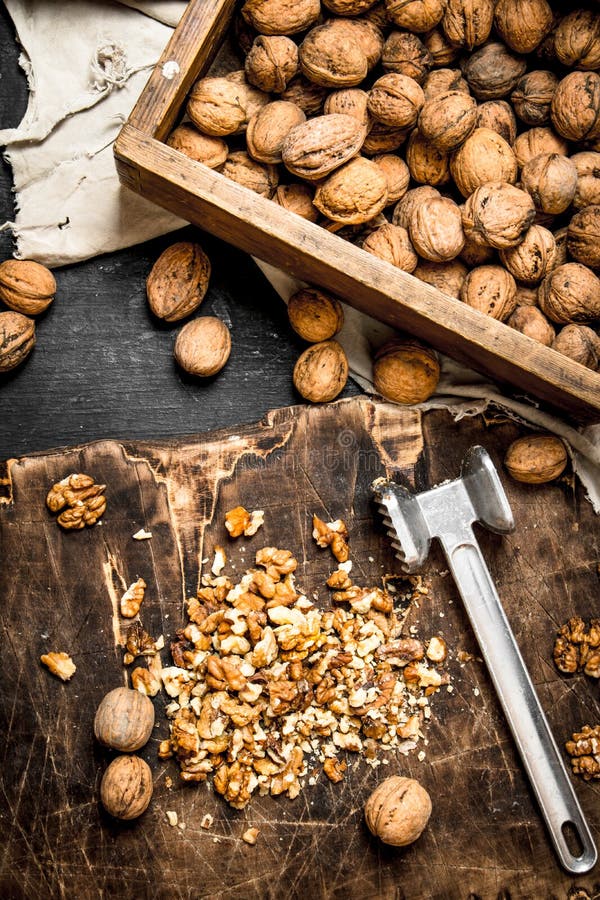 Walnut crushed by a hammer stock photo. Image of rusty - 27639146