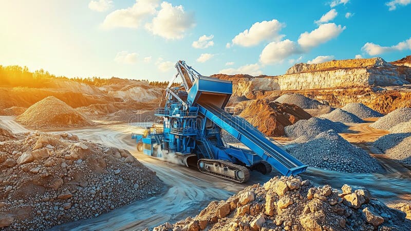 Crushing Machine Processing Rocks in a Quarry at Sunset Stock Photo ...