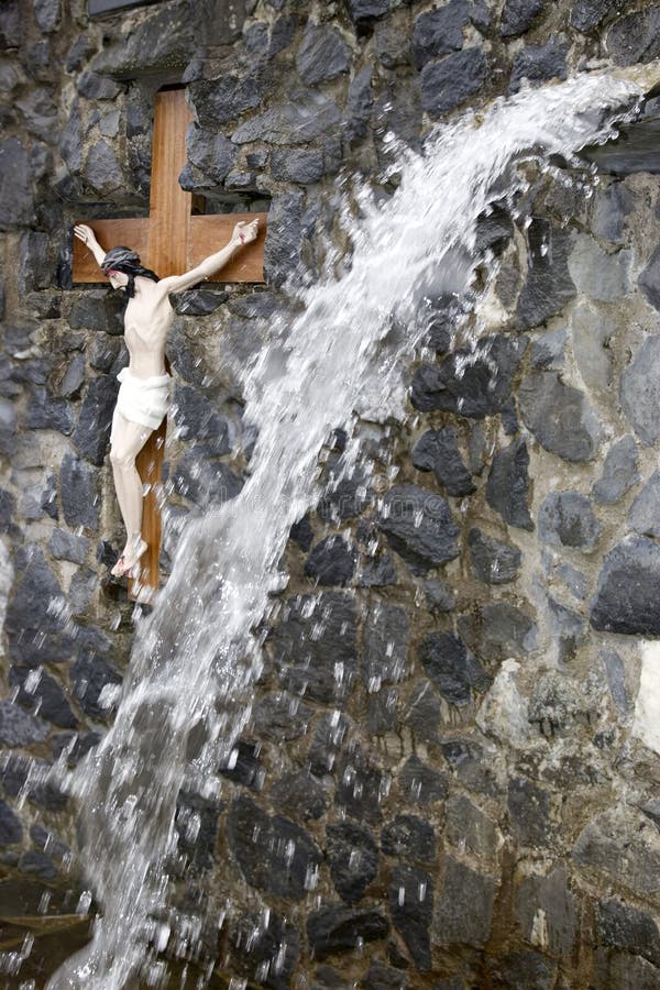 Crusifix of Jesus and Waterfall Stock Image - Image of blood, christ ...