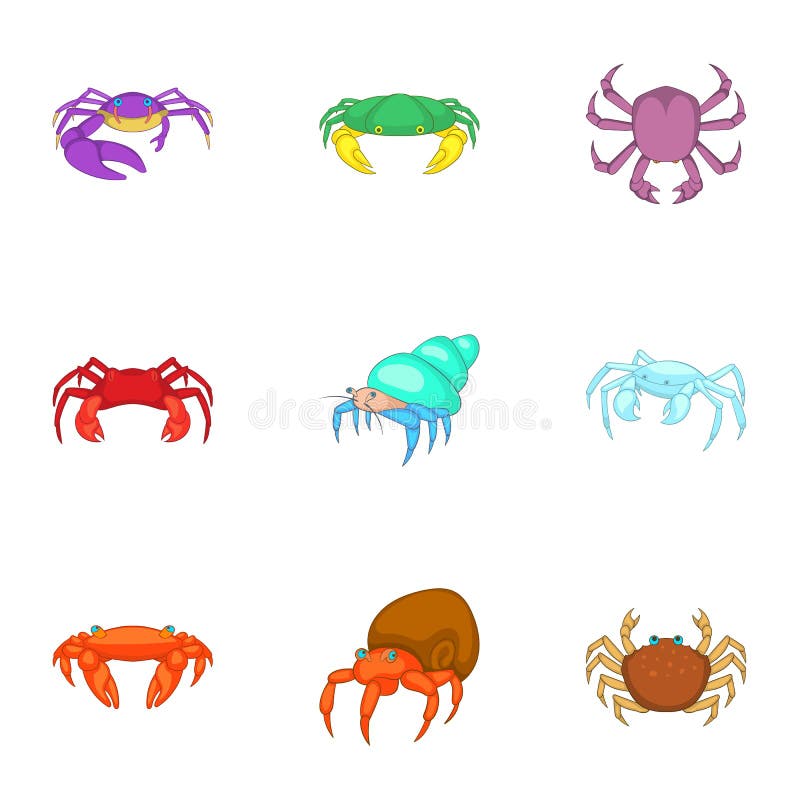 Crustaceans Icons Set, Cartoon Style Stock Vector - Illustration of ...