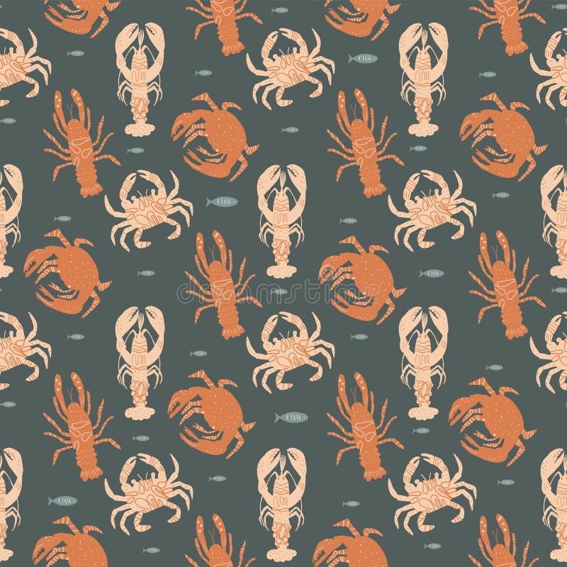 Crustaceans Seamless Pattern. Underwater World Endless Background ...