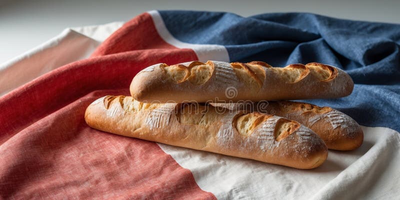 Crusty Artisan Baguettes on Red White Blue Fabric Stock Photo - Image ...