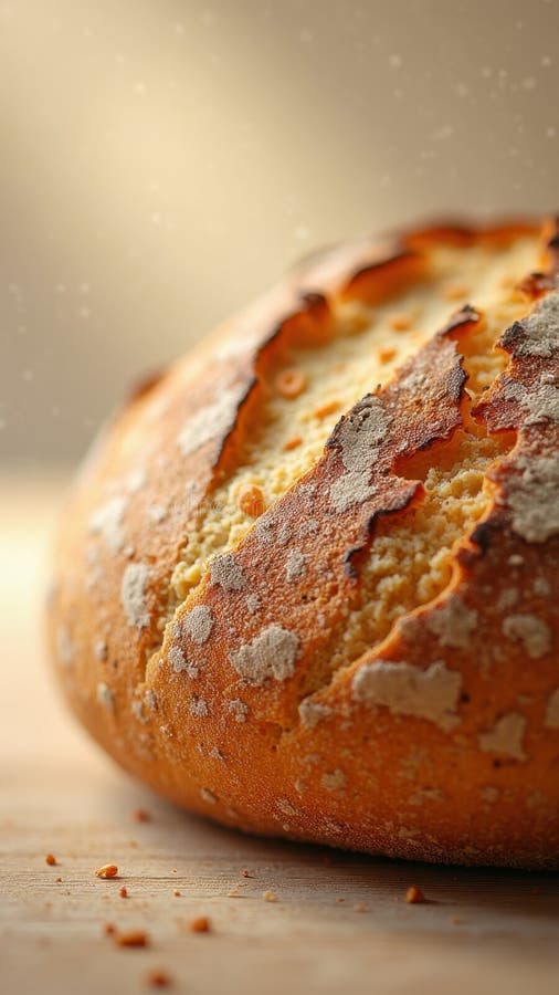 Crusty Artisan Bread with Golden Brown Texture on Wooden Surface Stock ...